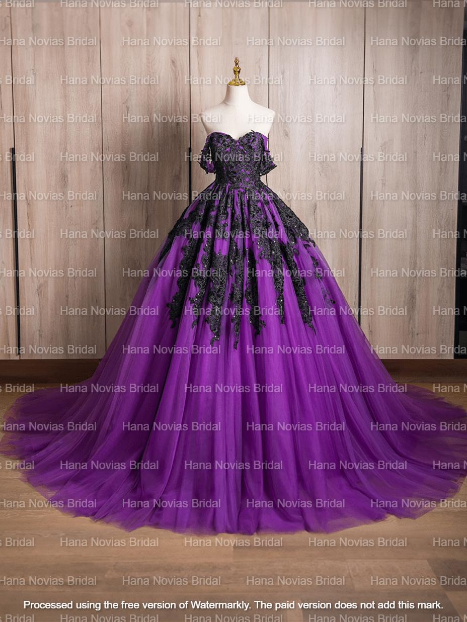 Aviva Purple and Black Gothic Wedding Dress | Dramatic Ball Gown With ...