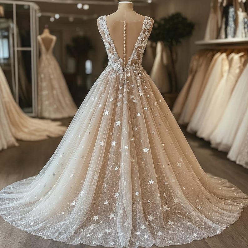 Celestial Glow – Star Embroidered Wedding Dress | Sparkly A-line Bridal ...