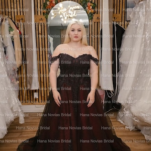 Gothic Black and Burgundy Wedding Dress With Lace, Off-shoulder Corset ...