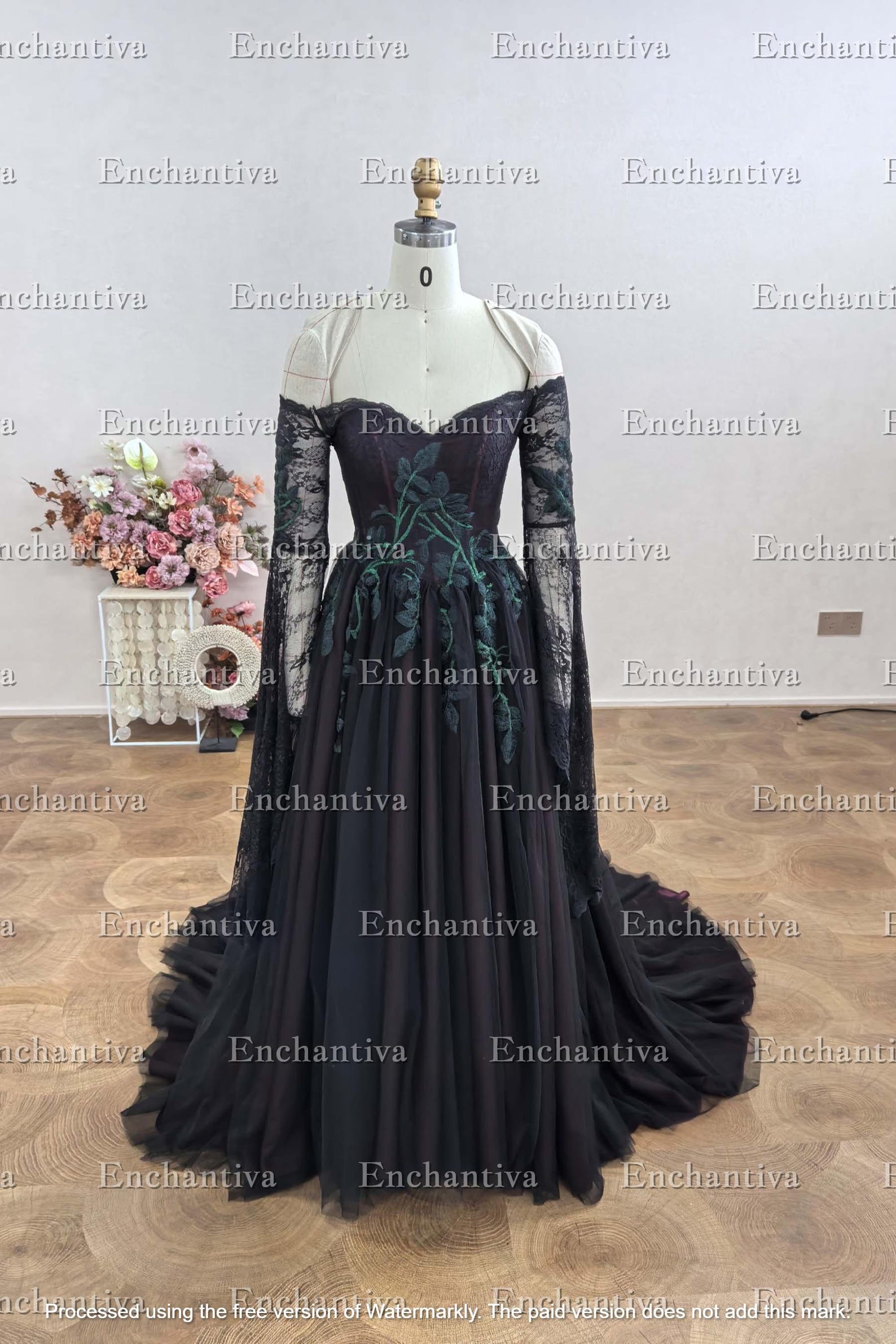Midnight Thistle Gothic Wedding Dress | Black and Maroon Bridal Gown ...