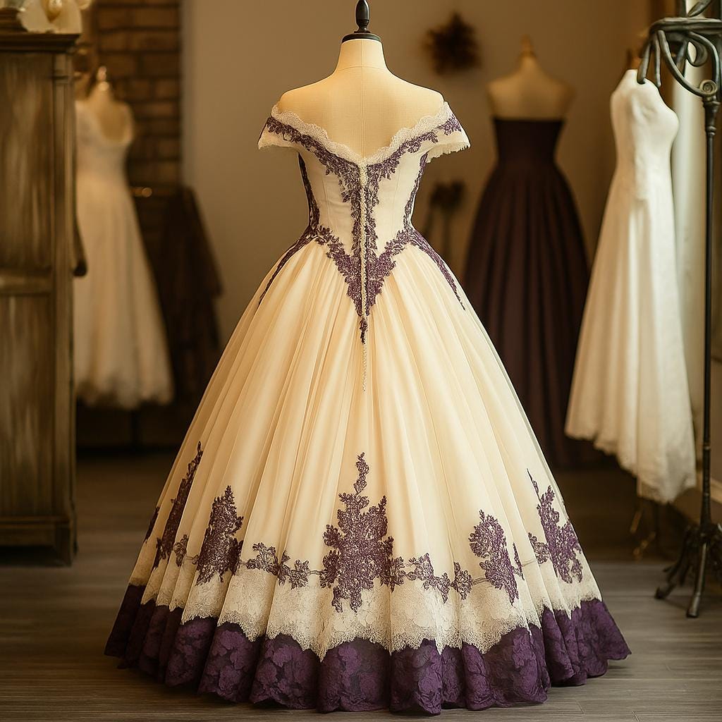 Amethyst Elegance Wedding Dress – Off-white A-line Gown With Purple ...