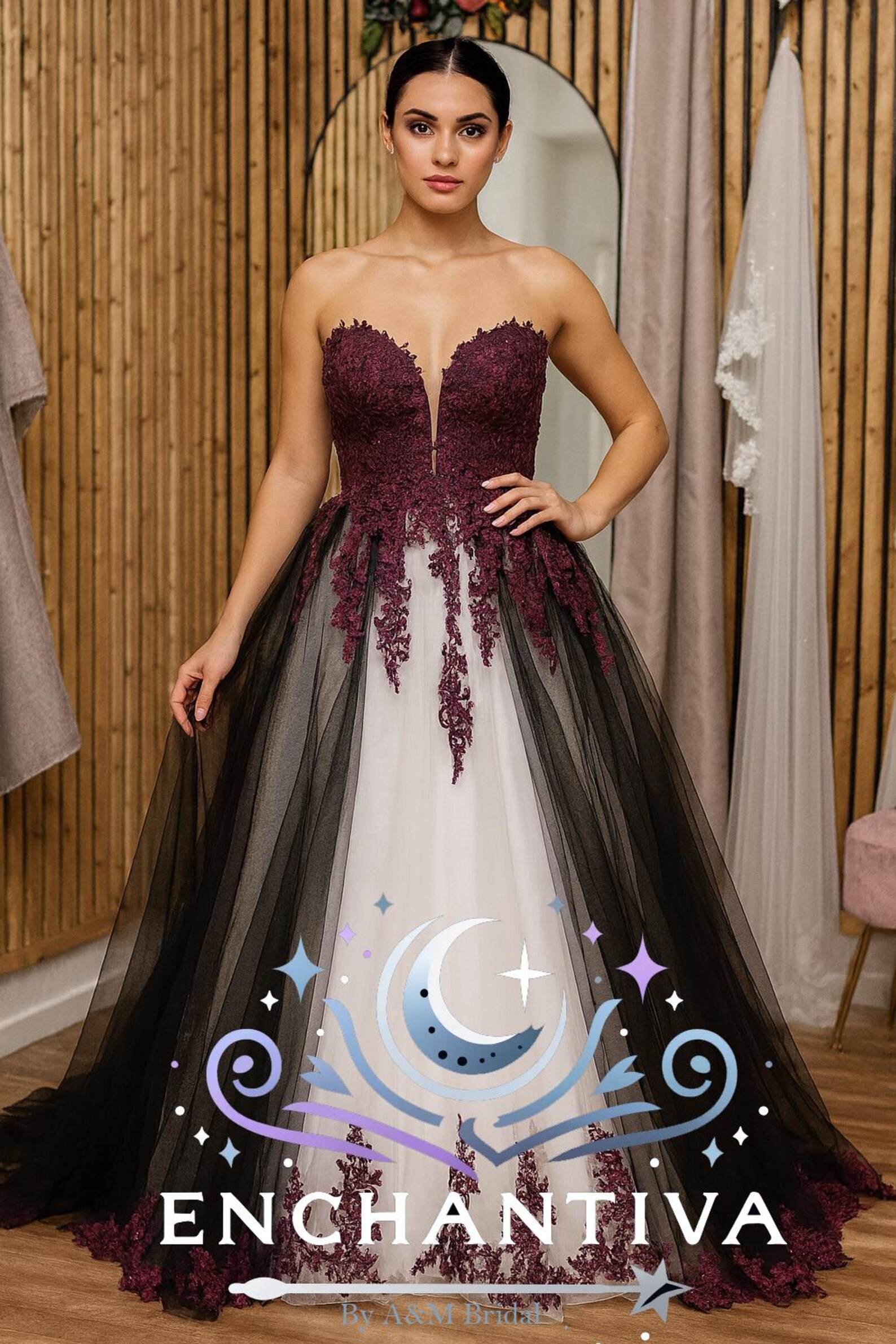 Twilight Elegance Aline Wedding Dress Bridal Gown Black White Purple ...
