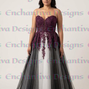 Twilight Elegance Aline Wedding Dress Bridal Gown Black White Purple ...