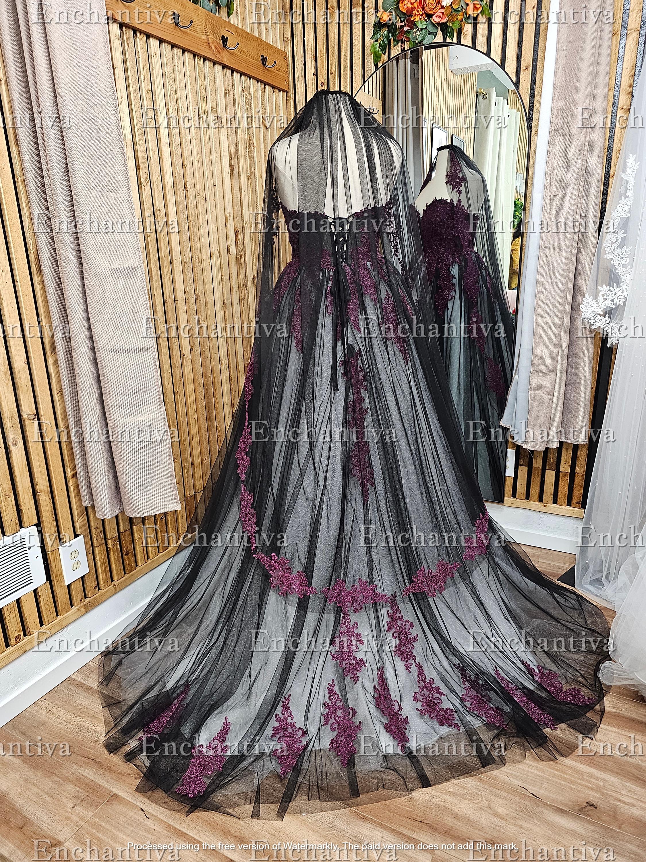 Twilight Elegance Aline Wedding Dress Bridal Gown Black White Purple ...