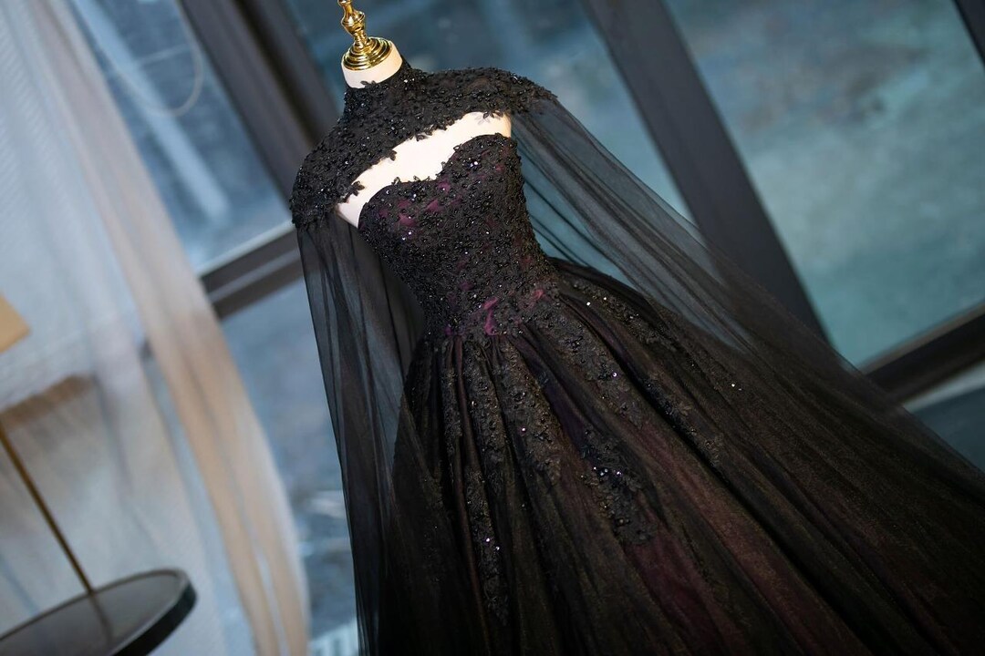 Hazel Gothic Black Purple Wedding Dress, Ball Gown With Sweetheart ...