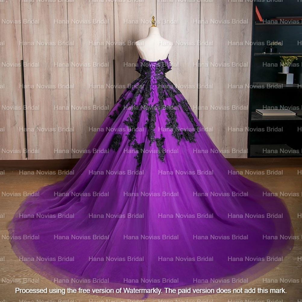 Aviva Purple and Black Gothic Wedding Dress | Dramatic Ball Gown With ...
