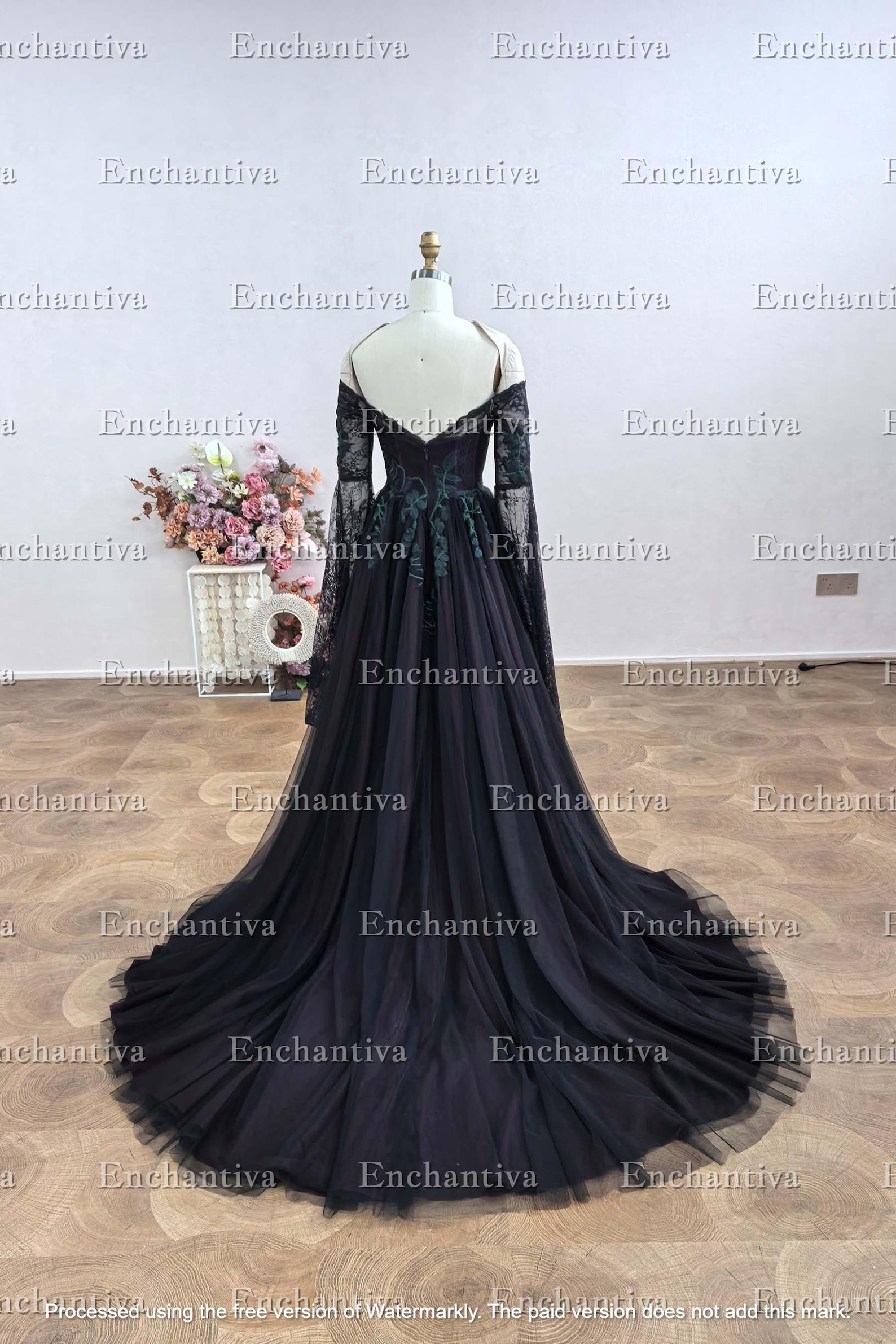 Midnight Thistle Gothic Wedding Dress | Black and Maroon Bridal Gown ...