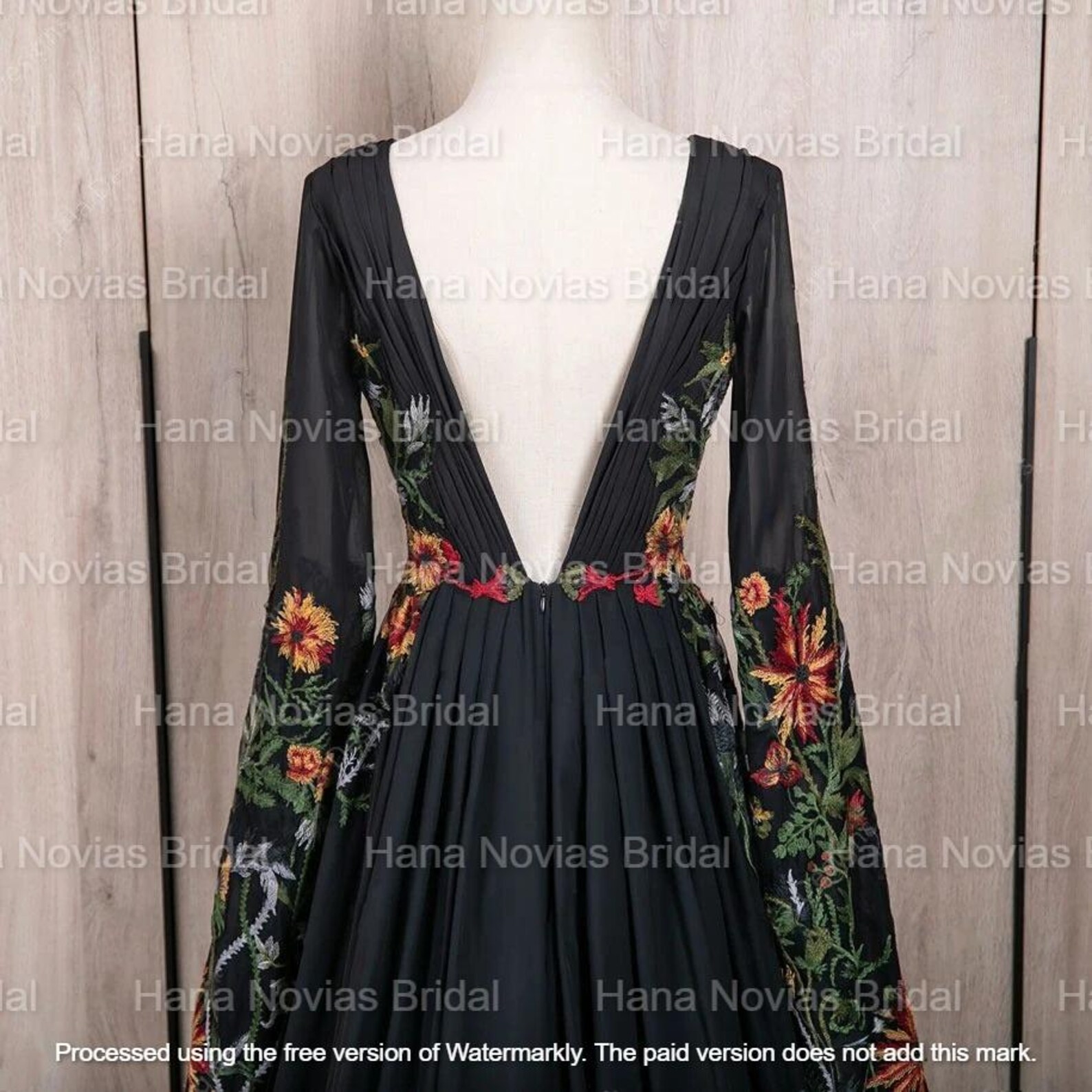 Oriana Gothic Black Wedding Dress – Vintage Chiffon Gown With Floral ...