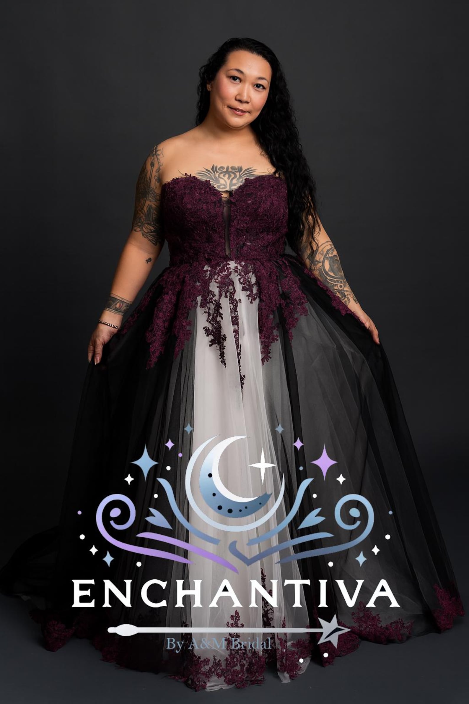 Twilight Elegance Aline Wedding Dress Bridal Gown Black White Purple ...