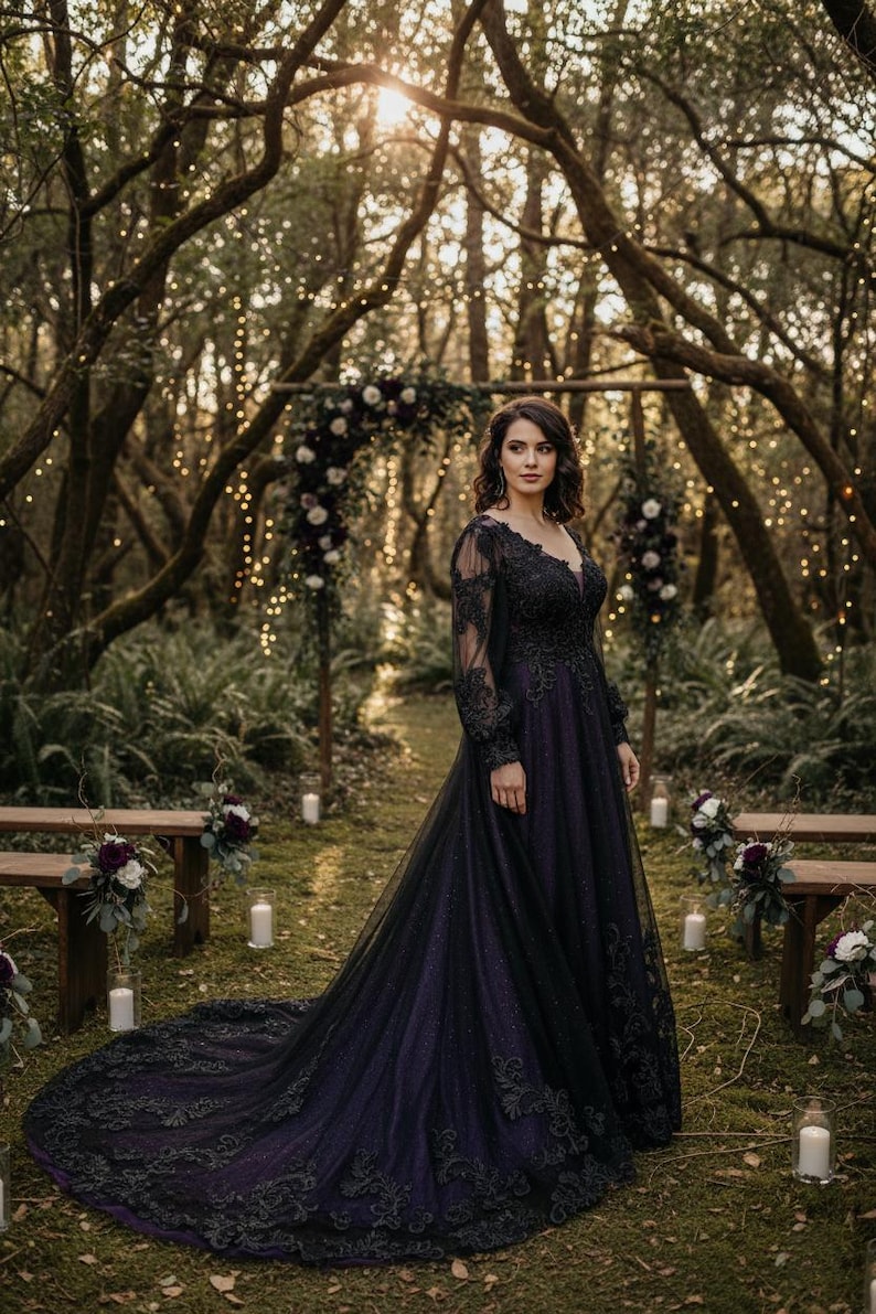 Nyah Black Purple Gothic Elegance Ball Gown Wedding Dress Bridal Gown ...