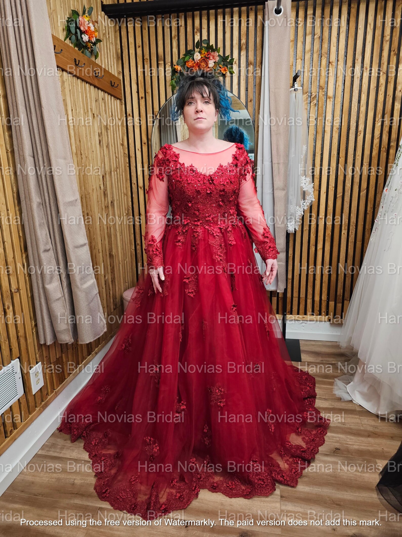Ruby Wedding Dress – Striking Red Gown With Exquisite Lace Appliqués ...