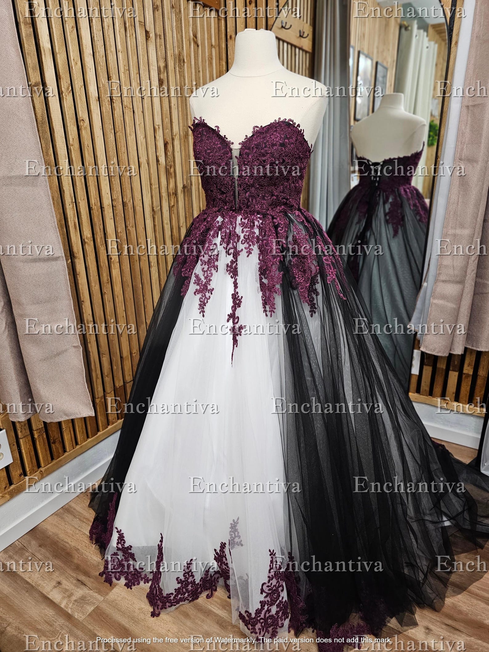 Twilight Elegance Aline Wedding Dress Bridal Gown Black White Purple ...