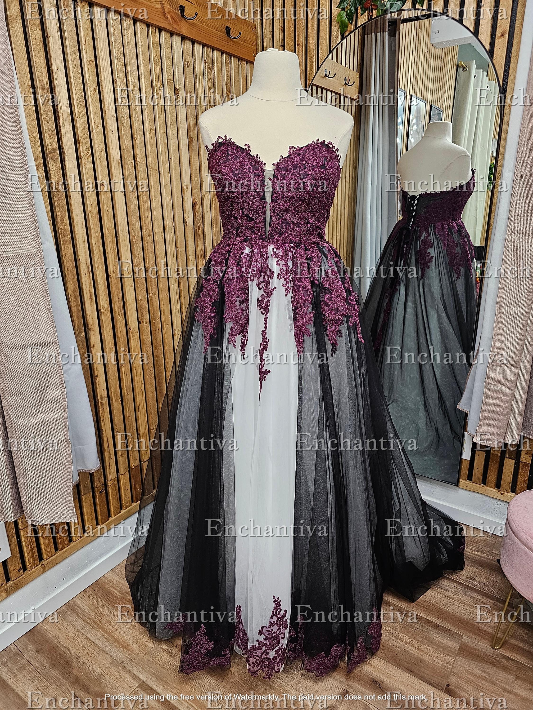 Twilight Elegance Aline Wedding Dress Bridal Gown Black White Purple ...