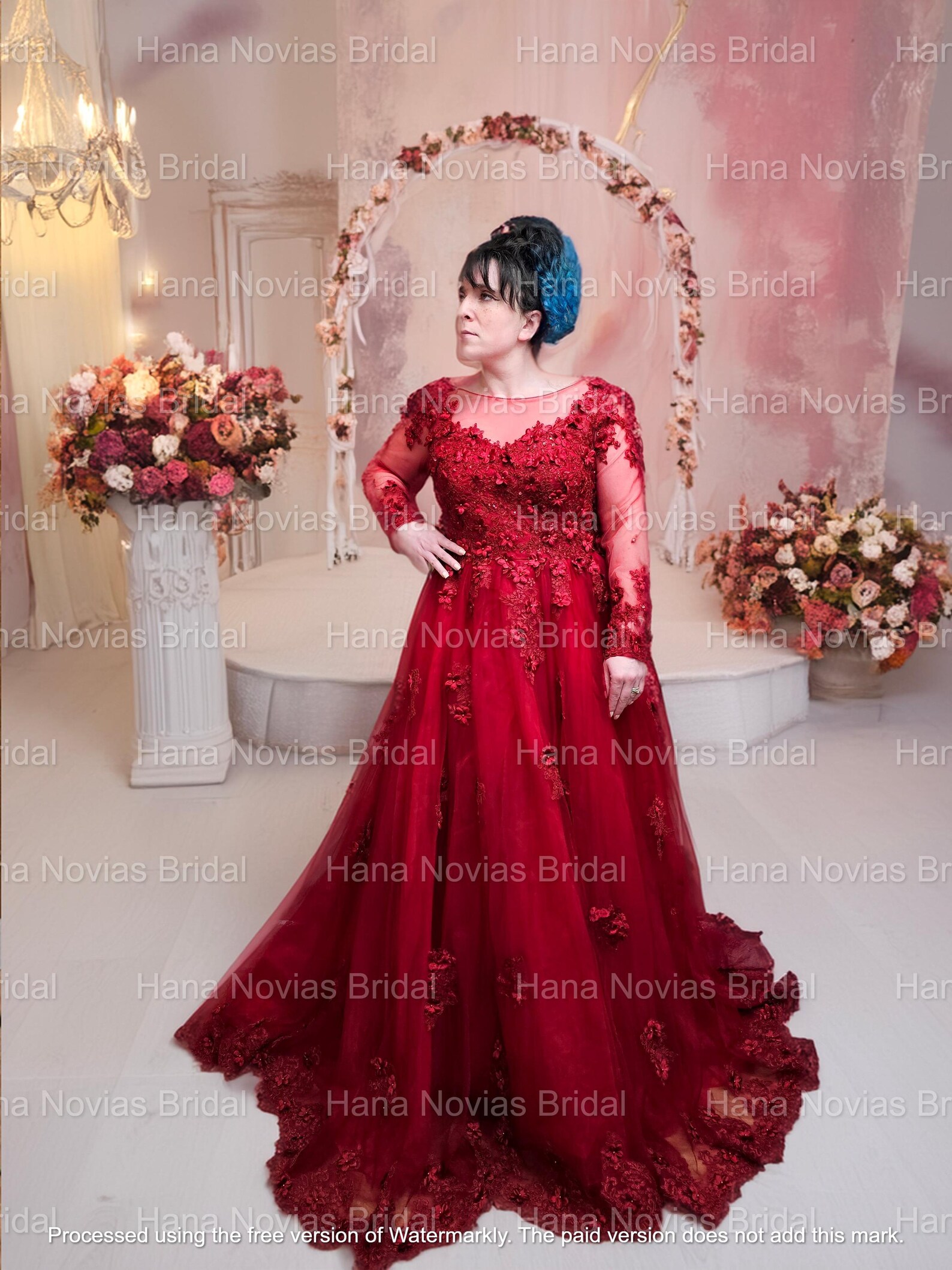 Ruby Wedding Dress – Striking Red Gown With Exquisite Lace Appliqués ...