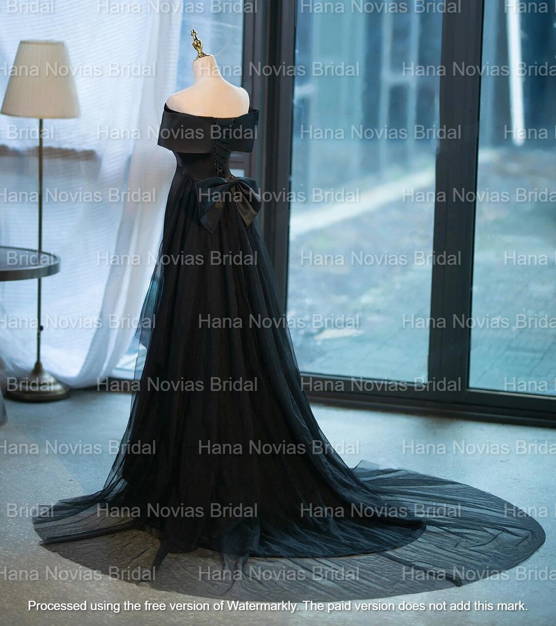 Jeneeva Black Gothic Mermaid Wedding Dress – Off-the-shoulder Satin ...