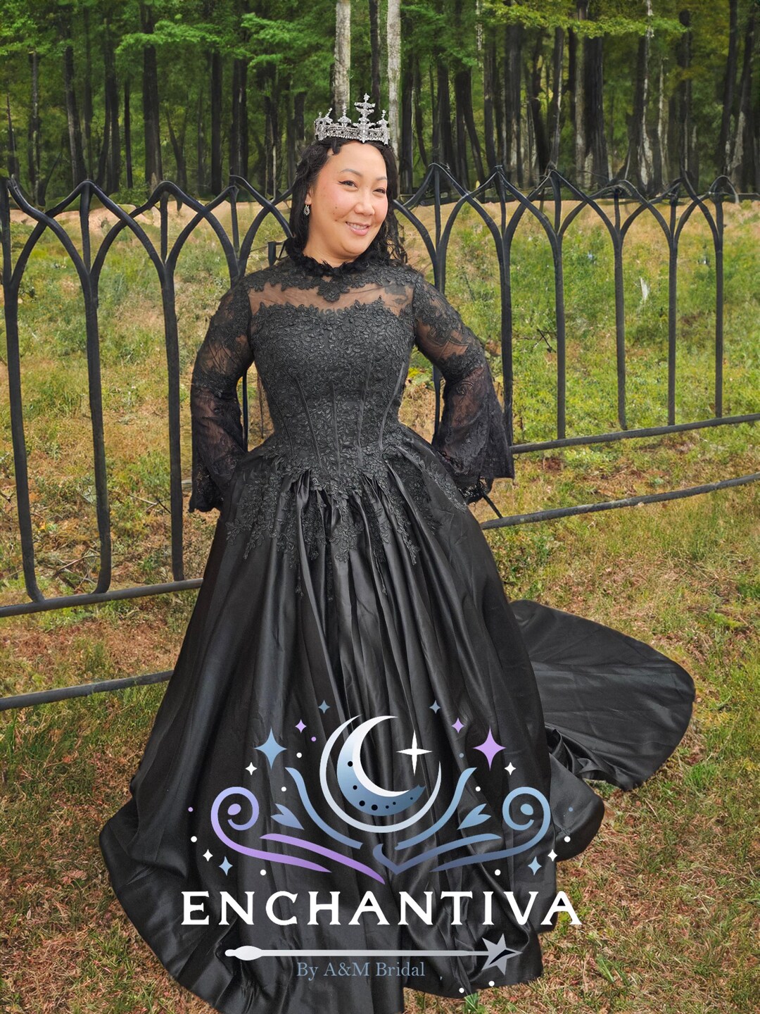 Enchanted Shadows Gothic Black Aline Wedding Dress Bridal Gown Long ...