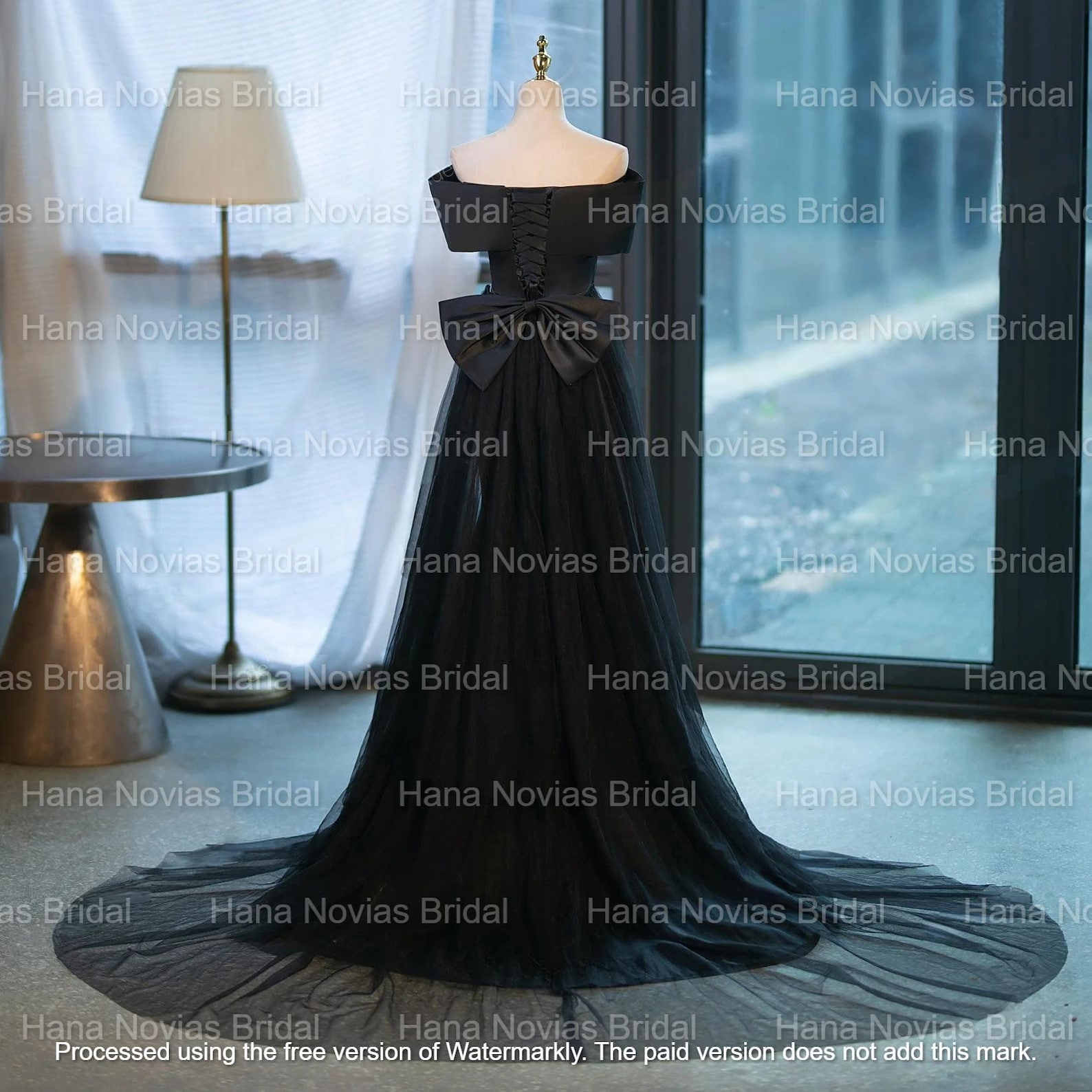 Jeneeva Black Gothic Mermaid Wedding Dress – Off-the-shoulder Satin ...