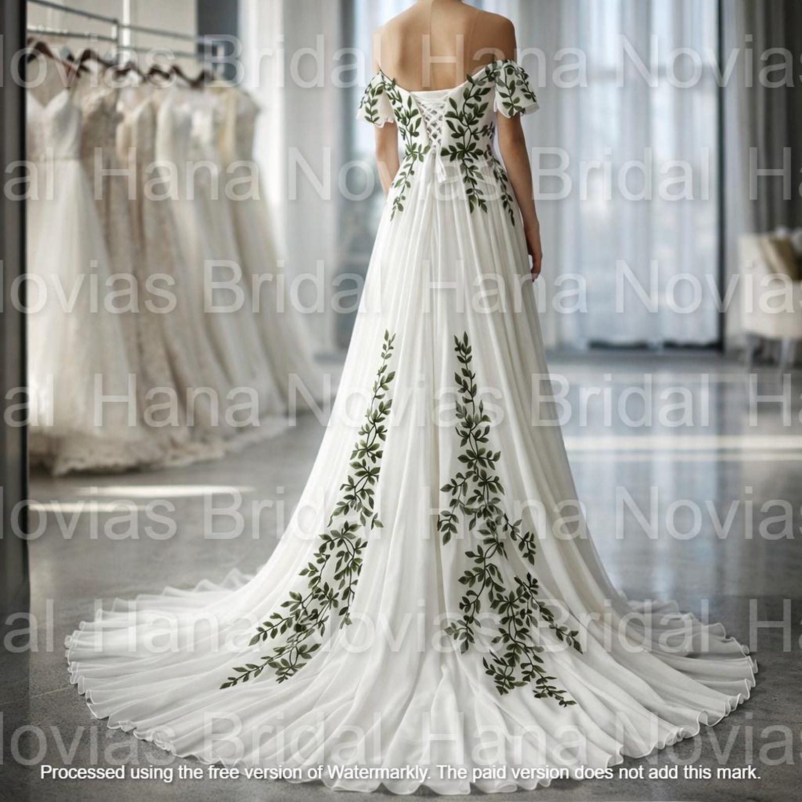 Botanical Wedding Dress With Green Vine Embroidery | Albie A-line ...