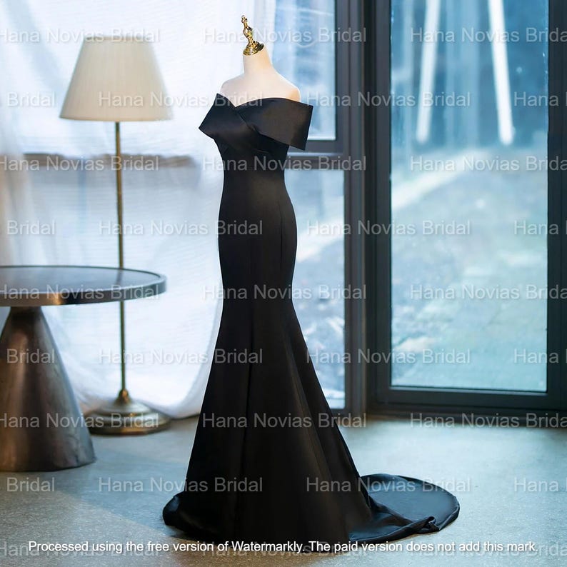 Jeneeva Black Gothic Mermaid Wedding Dress – Off-the-shoulder Satin ...
