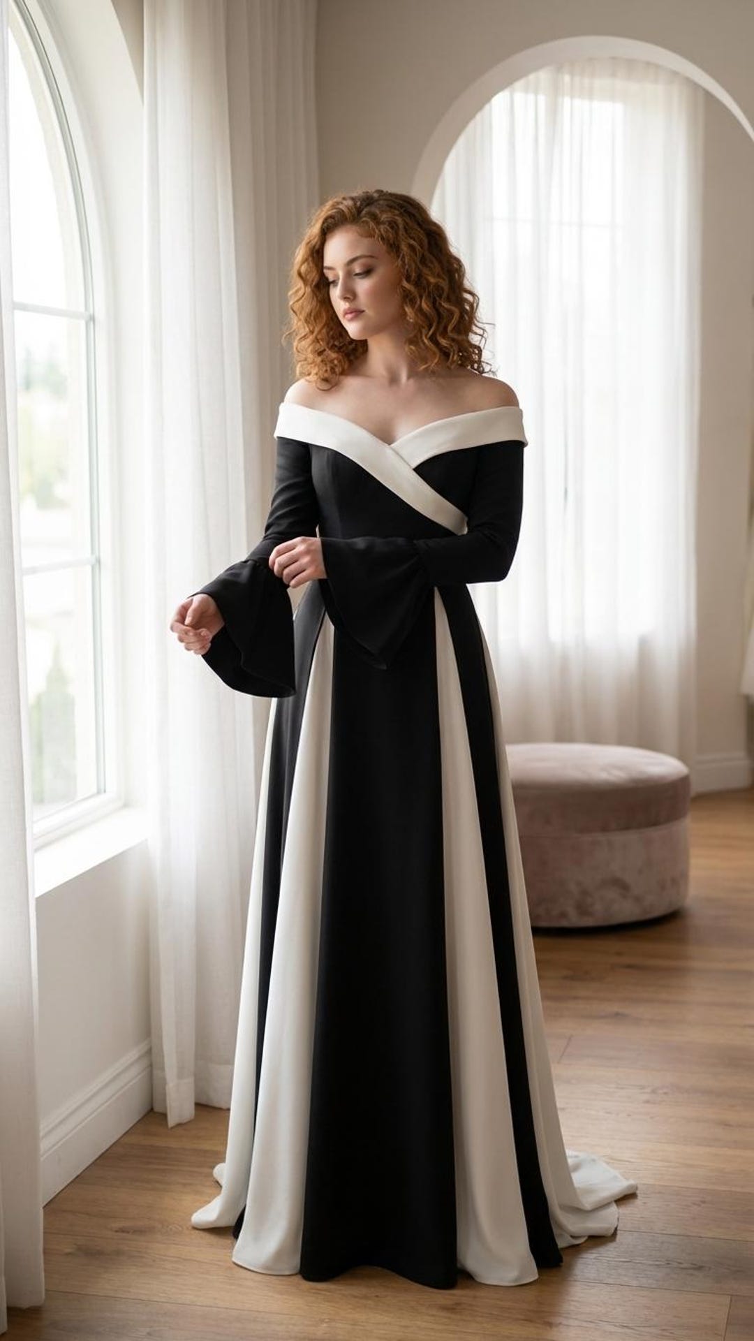 Black and Ivory Wedding Dress, Corset Back Gown, off Shoulder A-line ...
