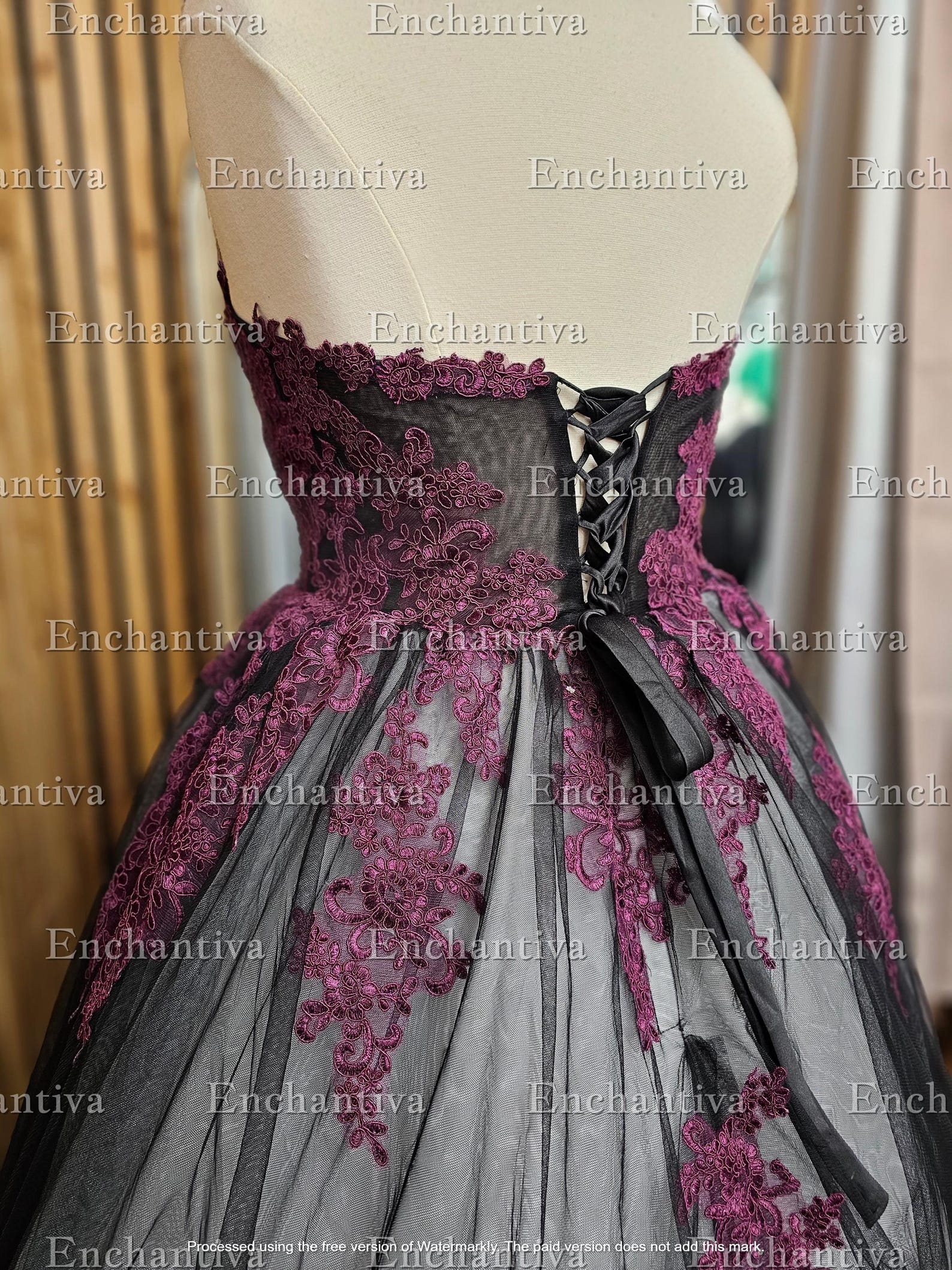 Twilight Elegance Aline Wedding Dress Bridal Gown Black White Purple ...