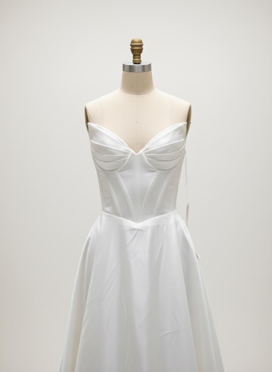 Elegant Jacquard Corset Wedding Dress – Strapless A-line Gown With Lace ...