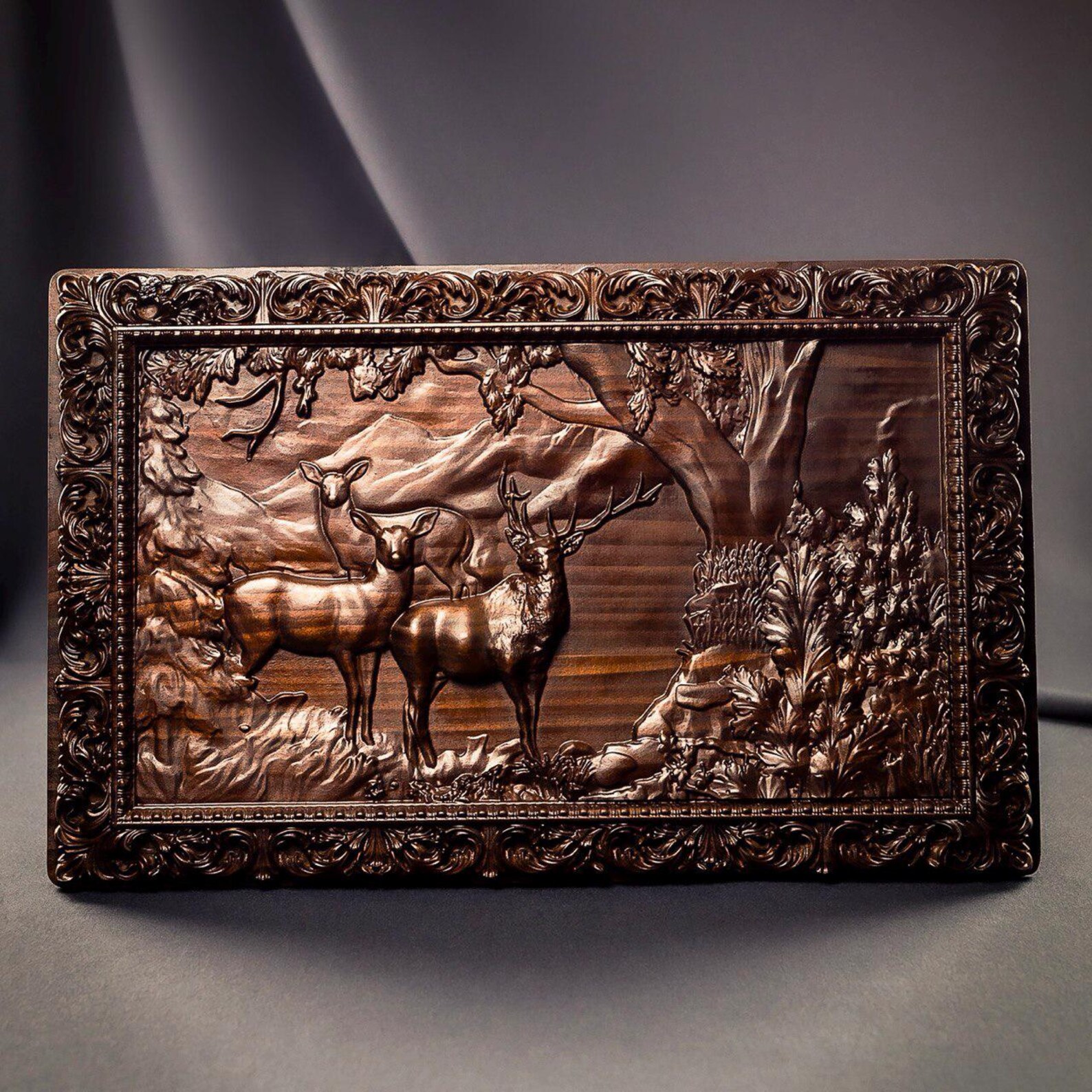 Wooden Panel "deer", 3D Wooden Picture, Wood Carving Wall Art ...