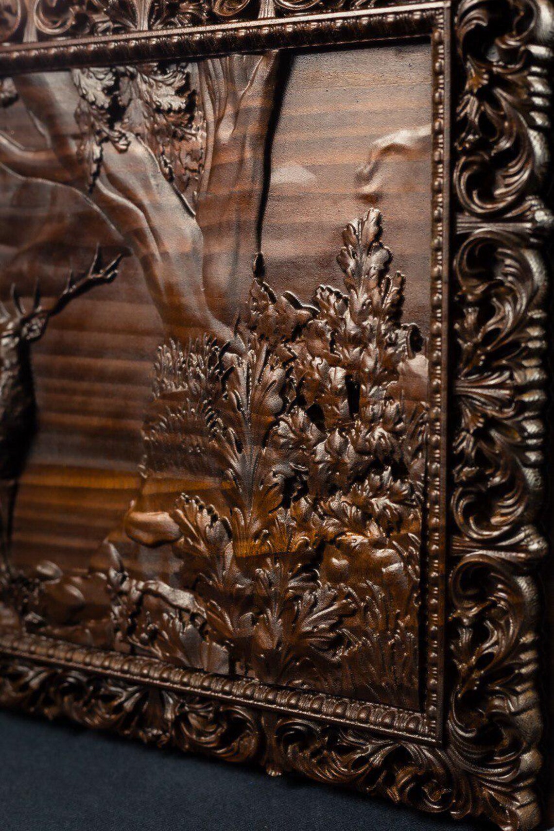 Wooden Panel "deer", 3D Wooden Picture, Wood Carving Wall Art ...