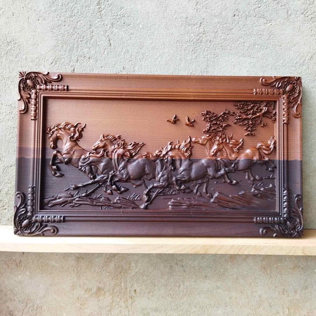 Wooden Panel "wild Horses", 3D Wooden Picture, Wood Carving Wall Art ...