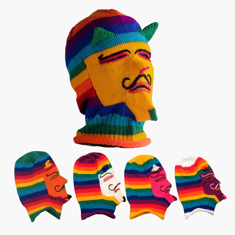 Rainbow Stripe Knitted Wool Balaclava, Peruvian Waq'ollo Mask - Etsy