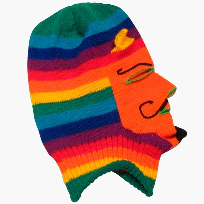 Rainbow Stripe Knitted Wool Balaclava, Peruvian Waq'ollo Mask - Etsy