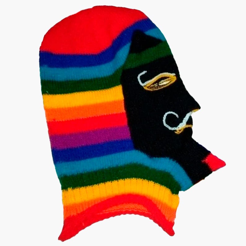 Rainbow Stripe Knitted Wool Balaclava, Peruvian Waq'ollo Mask - Etsy
