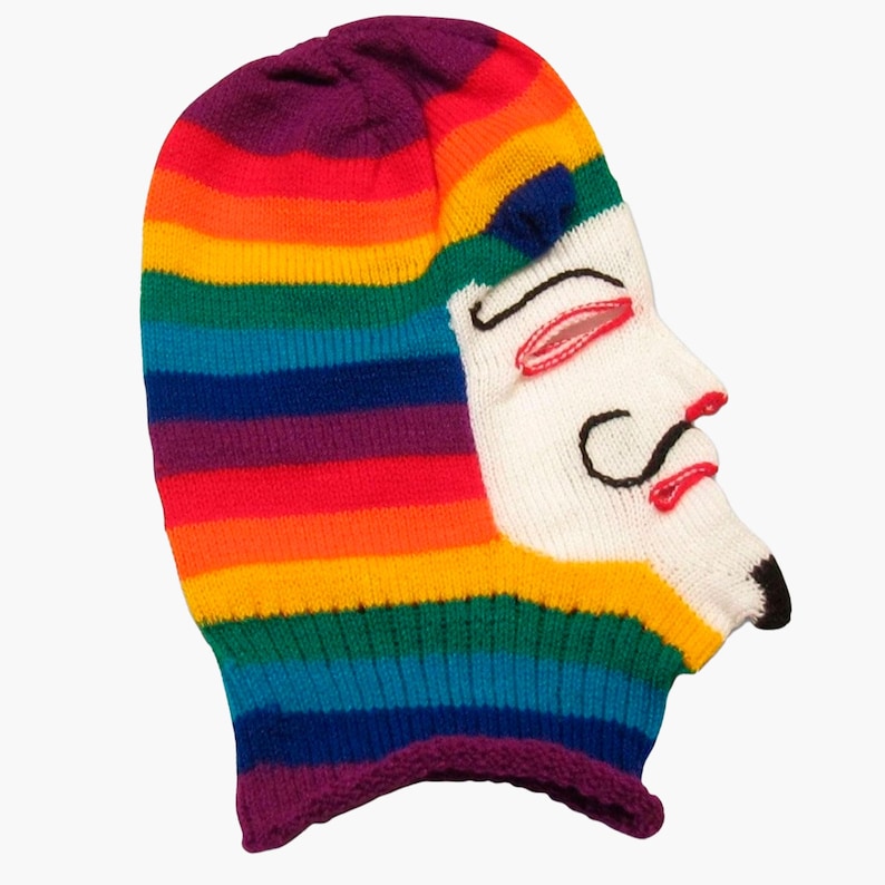 Knitted Wool Mask, Waq'ollo, Rainbow Stripe, Knit Balaclava, Peruvian Balaclava, Wool White Mask ...