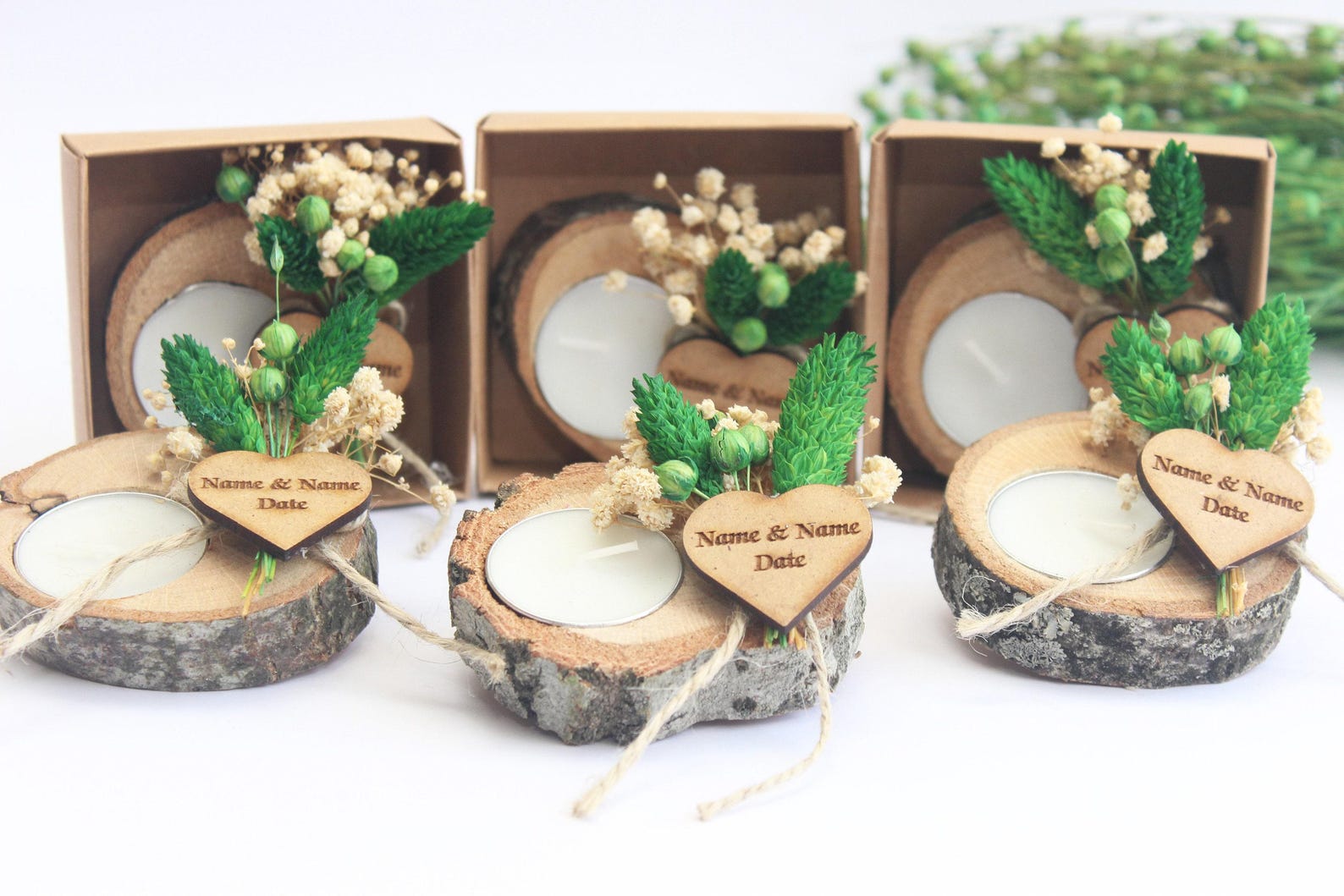 Personalized Wooden Tealight Candle , Personalized Wedding Favors for ...