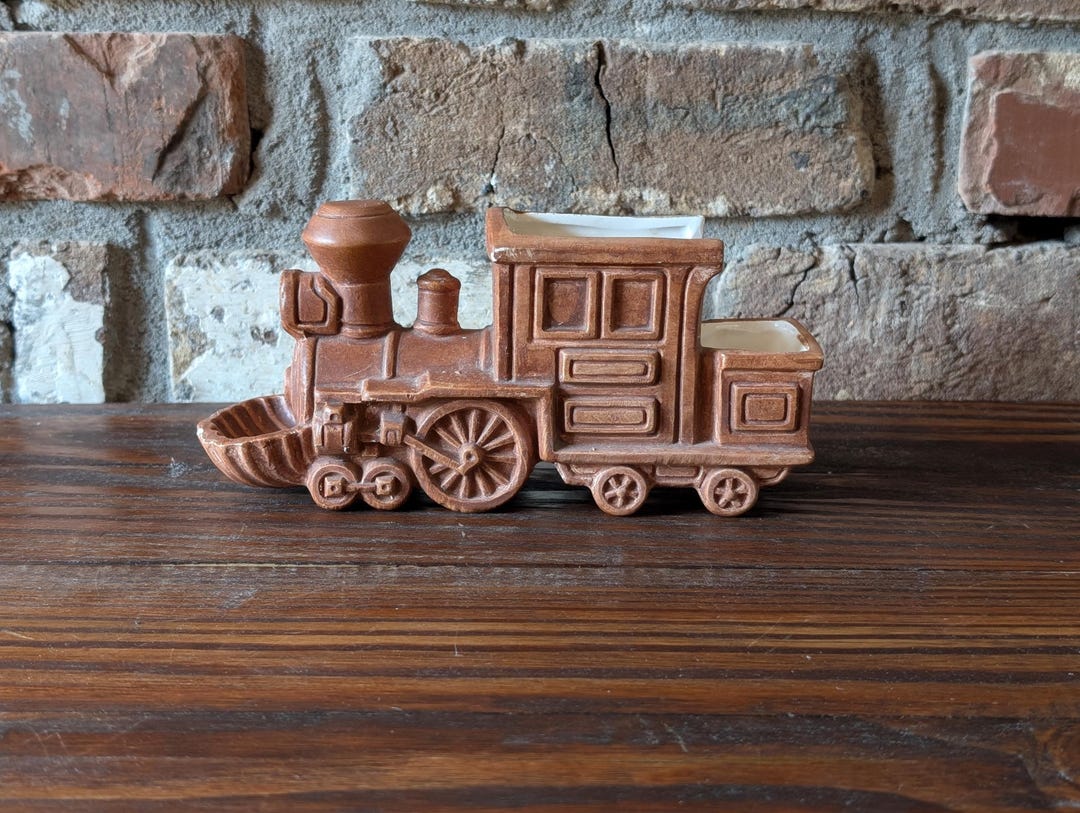 Train Locomotive Brown Planter Japan Vintage - Etsy