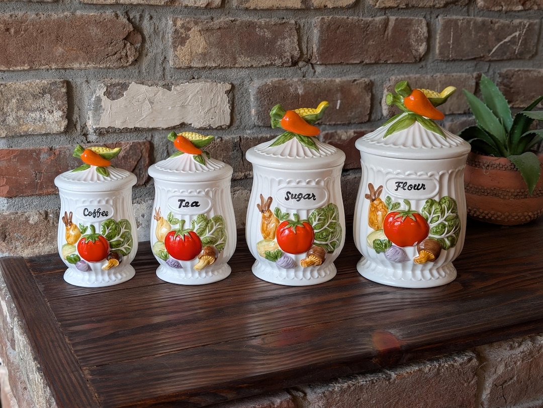 Ceramic Vegetable Canister Flour Sugar Jar Set 4 Vintage 1970s - Etsy