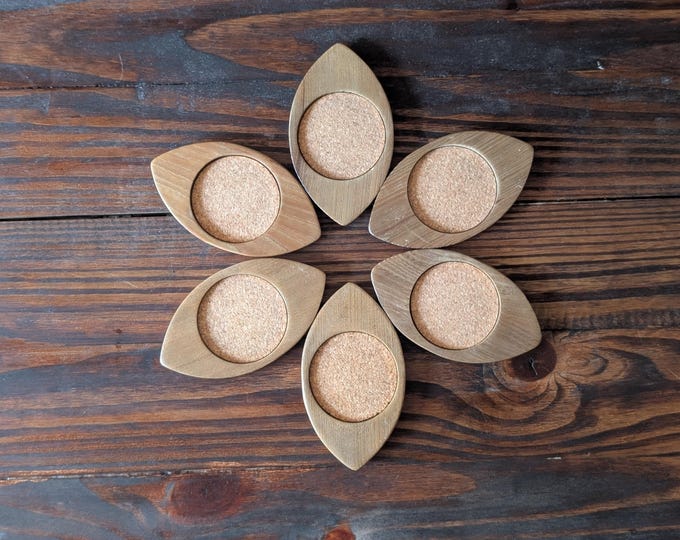 Teak and Cork Cat Eye Japanese Sere Wood Coasters Set of 6 MCM Vintage ...