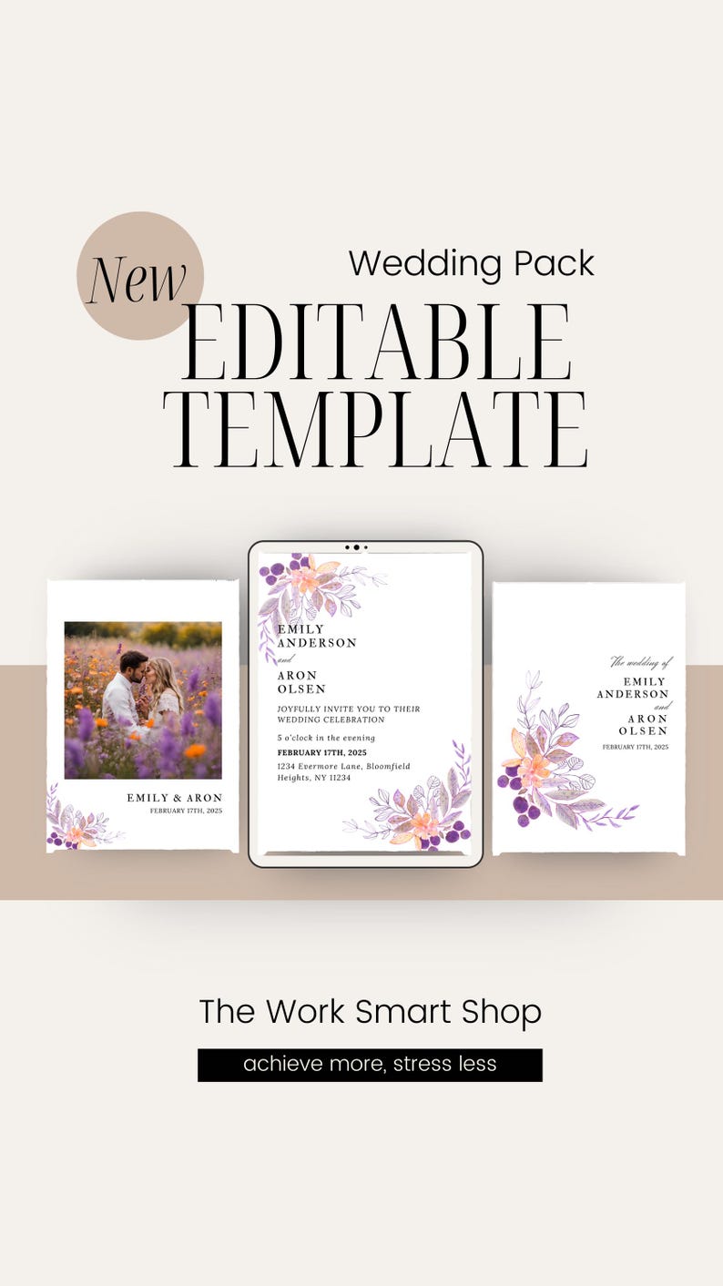 Editable Wedding Invitation Template | Canva Digital Floral Invite ...