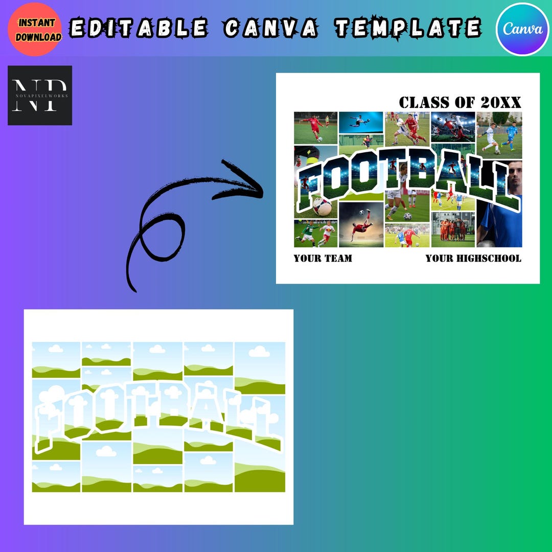 Custom Football Photo Collage Template | Editable Sports Memory Frame ...