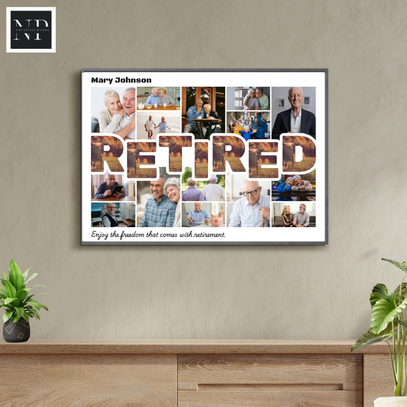 Editable Retired Photo Collage Canva Template | Personalized Retirement ...
