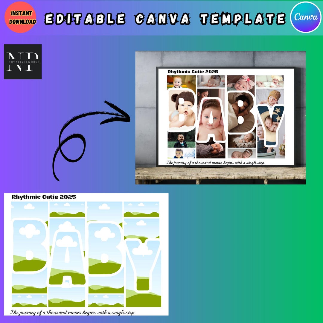 Baby Photo Collage Canva Frame Template, Editable Keepsake for Newborn ...