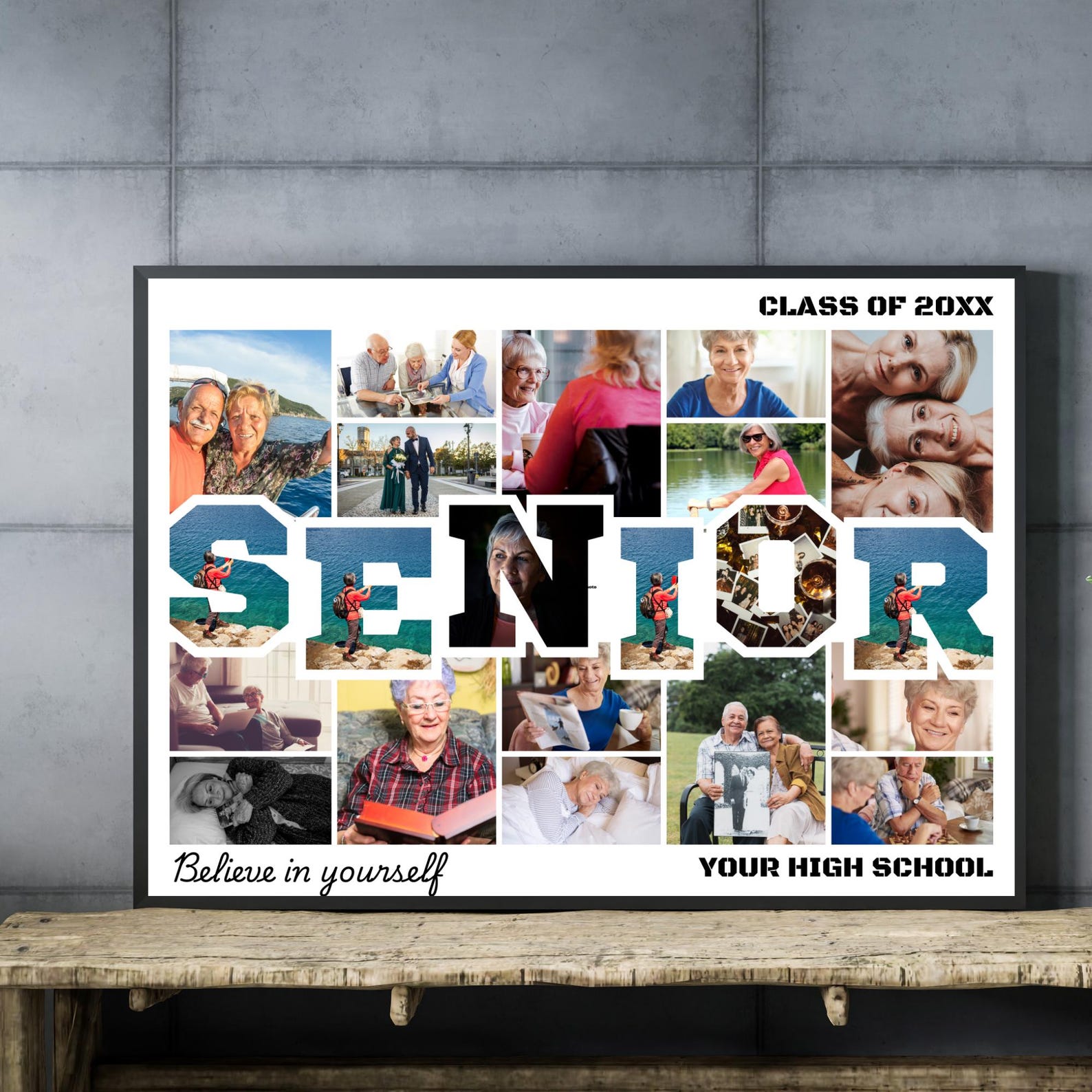 Senior Photo Collage Canva Frame Template, Editable Graduation Keepsake ...