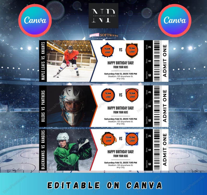 Editable Hockey Ticket Template, Custom Surprise Game Gift, Digital ...