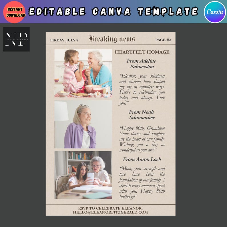 Editable Vintage Newspaper Canva Template, Custom Digital Vintage ...
