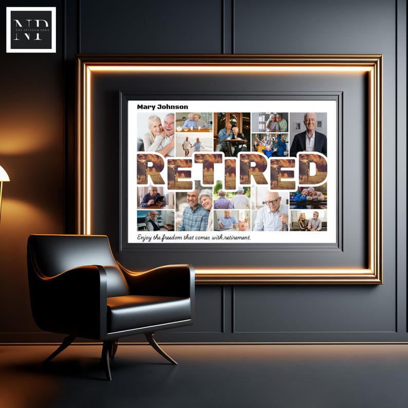 Editable Retired Photo Collage Canva Template | Personalized Retirement ...