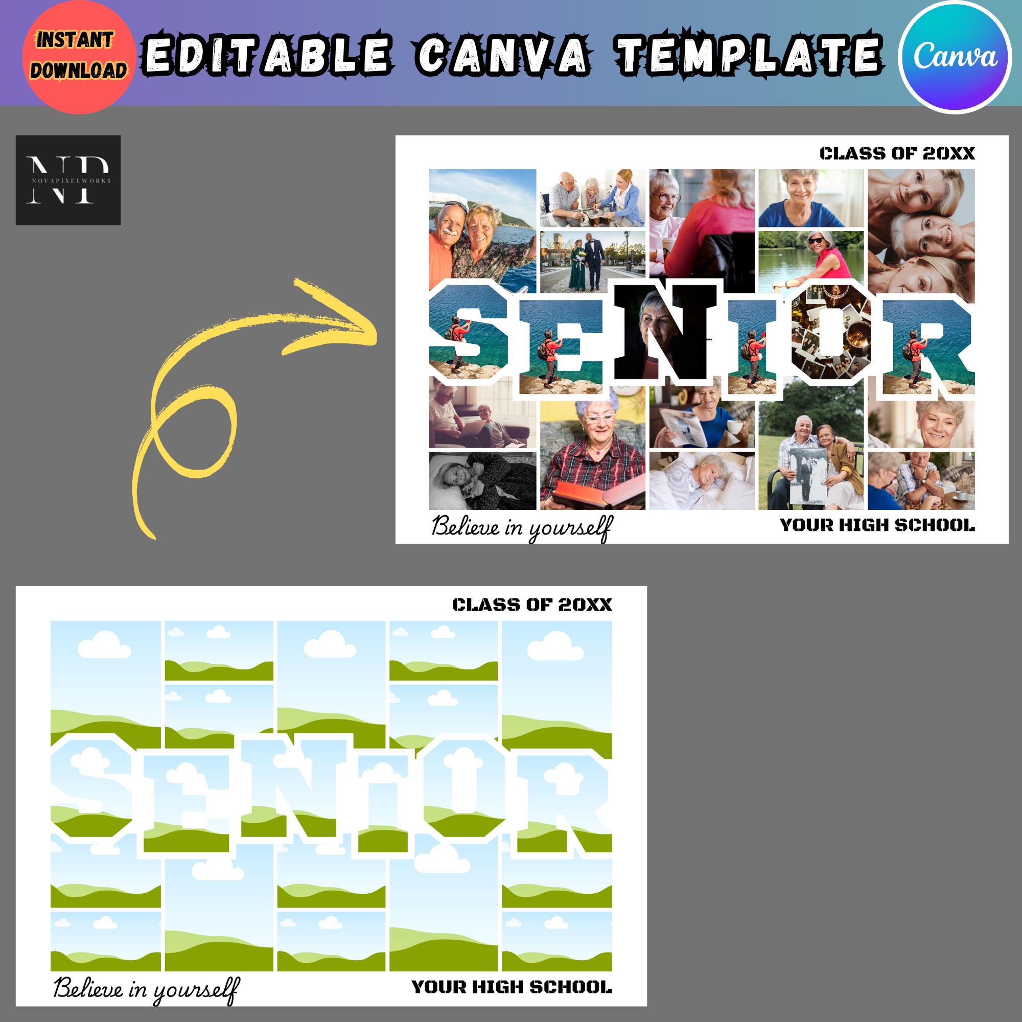 Senior Photo Collage Canva Frame Template, Editable Graduation Keepsake ...