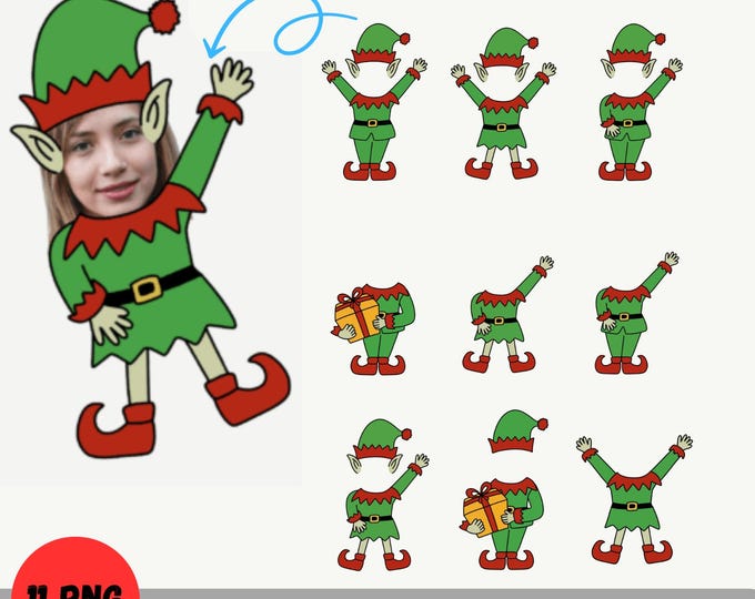 11 Custom Elf Photo Face PNG, DIY Elf Yourself Christmas Bundle, Blank ...