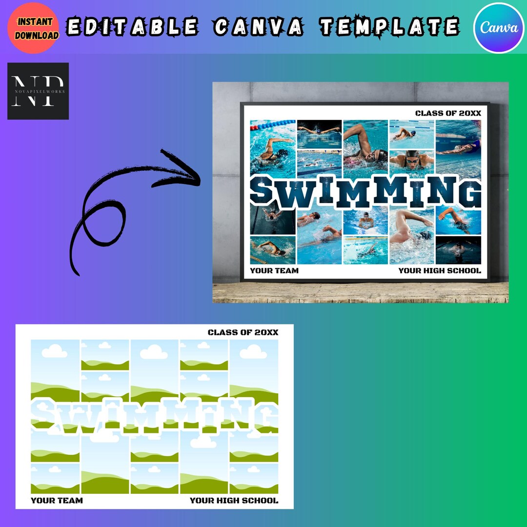 Editable Swimming Photo Collage Canva Template | Custom Sports Team ...