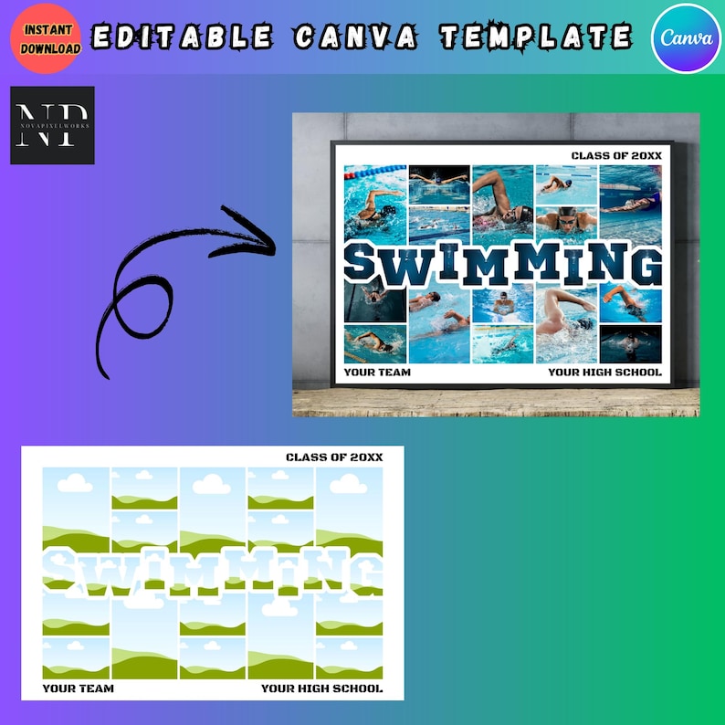 Editable Swimming Photo Collage Canva Template | Custom Sports Team ...