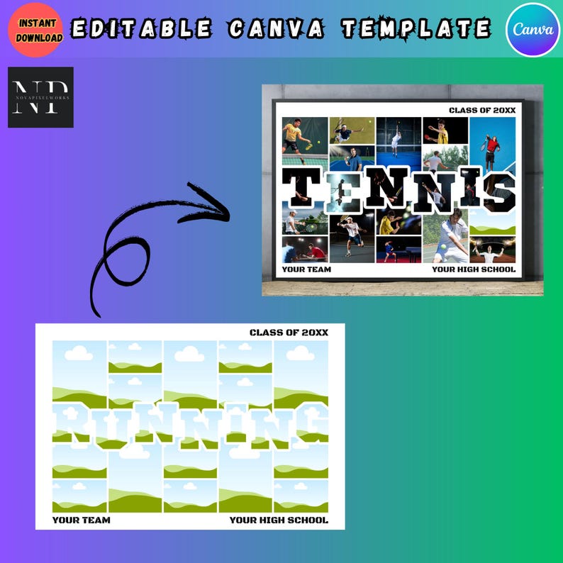 Tennis Photo Collage Canva Template –customizable Senior Night Gift ...